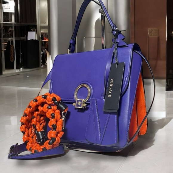 Versace | Bags | Versace Dv One Medusa 2way Bag Leather Purple Orange ...